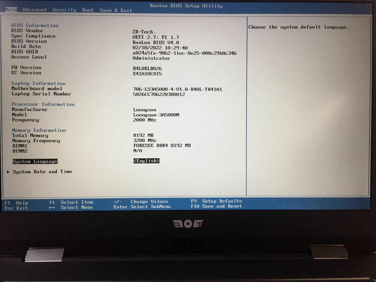 An overview of Loongson 3A5000 laptop